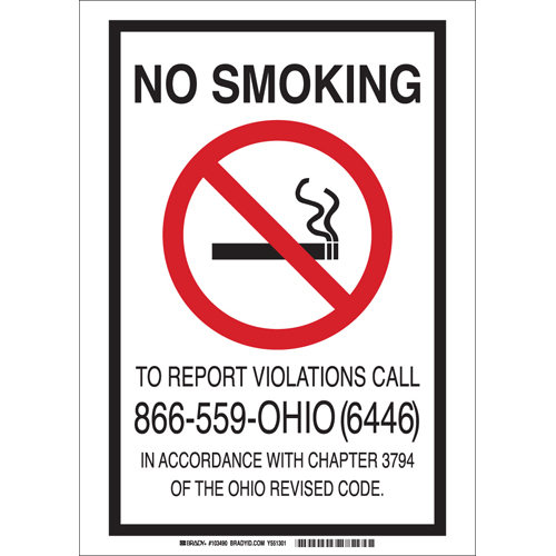Brady 103492 Ohio No Smoking Sign