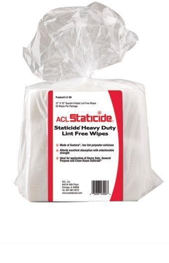 ACL Staticide Staticide® LF50 Heavy Duty Lint Free Wipes,White 12"x13"